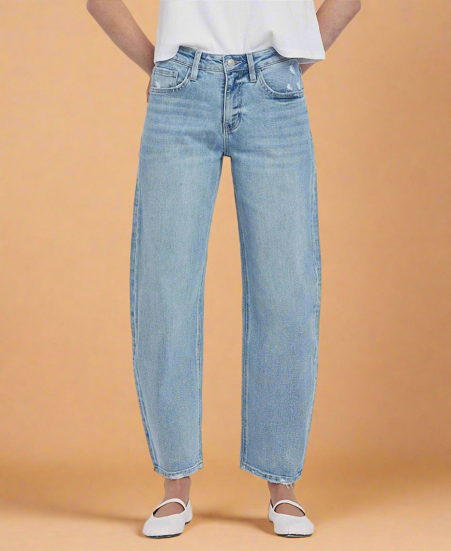 High Rise Barrel Leg Jeans LV2 - Lovervet By Vervet Light Wash Trendy ...