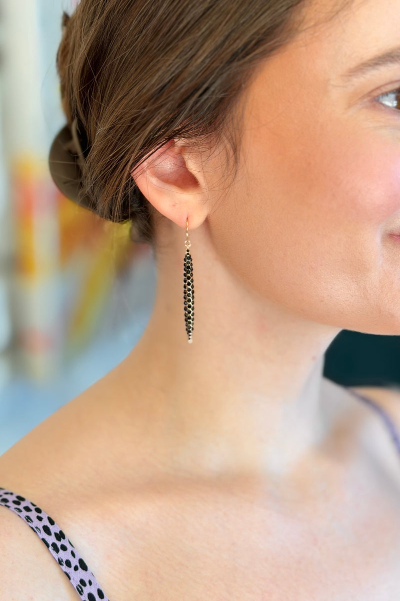 Gold & Black Crystal Dagger Earrings - Thin Dangly Dotted Earrings – Spot