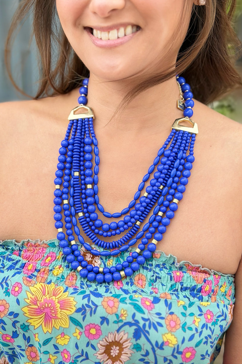Multi Style Bead Necklace Blue Statement Gold Chain Cute Fun Simple – Spot