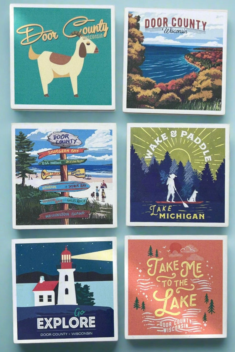 Door County Coasters Goats Travel Gift Souvenir Ceramic Cute Simple – Spot