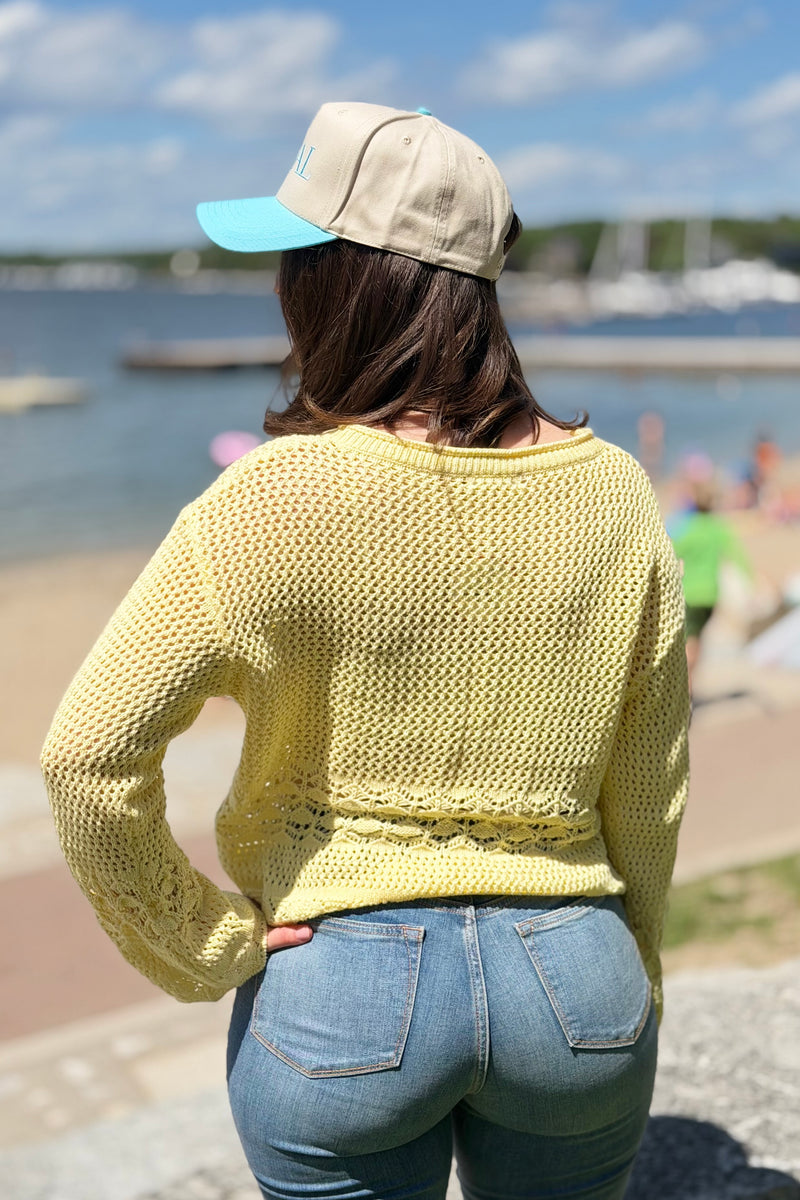 Light Weight Scallop Hem Sweater - Butter Yellow Bell Sleeves Knit Fun ...