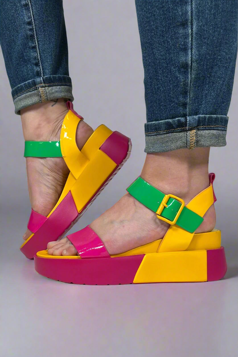 Wonder Wedge Sandal - Multi Bright Neon Statement Cushion Comfortable ...