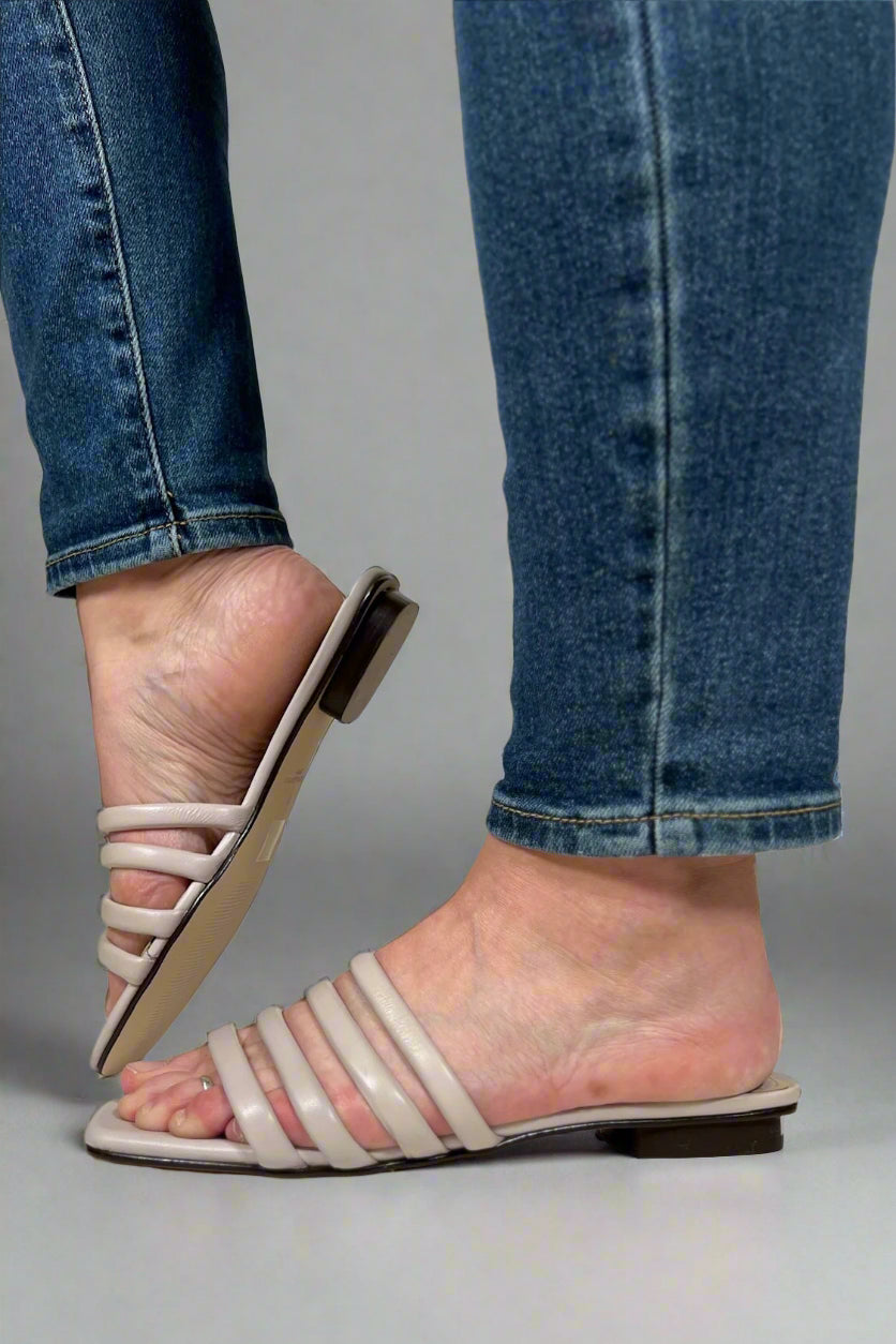 Cendi Multi Strap Slide Sandal Leather - Off White Slip On Summer Easy ...